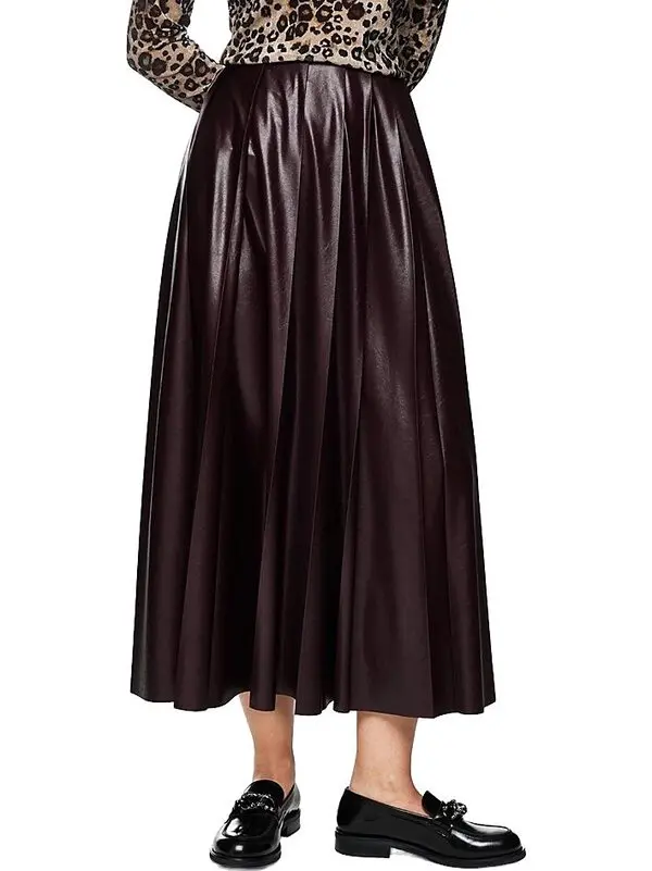MARC CAIN Shiny Pleated Skirt - Dark Wood