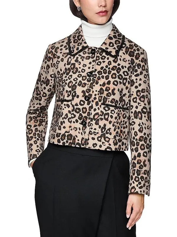 MARC CAIN Leopard Print Scuba Jacket - Soft Cappuccino