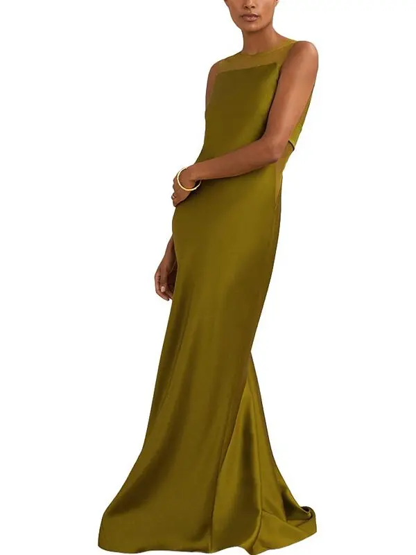 REISS Opi Satin Maxi Dress - Green