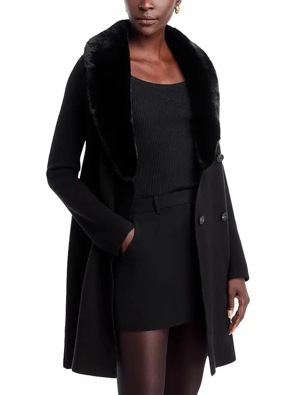 T Tahari Faux Fur Collar Milano Stitch Jacket - Black