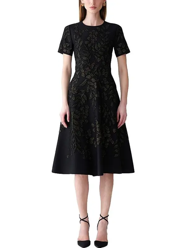 Carolina Herrera Midi Flare Dress - Black/gold
