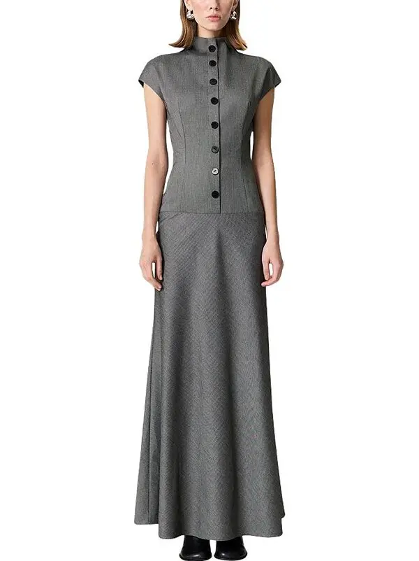 NOCTURNE Button Accent High Neck Maxi Dress - Dark Grey