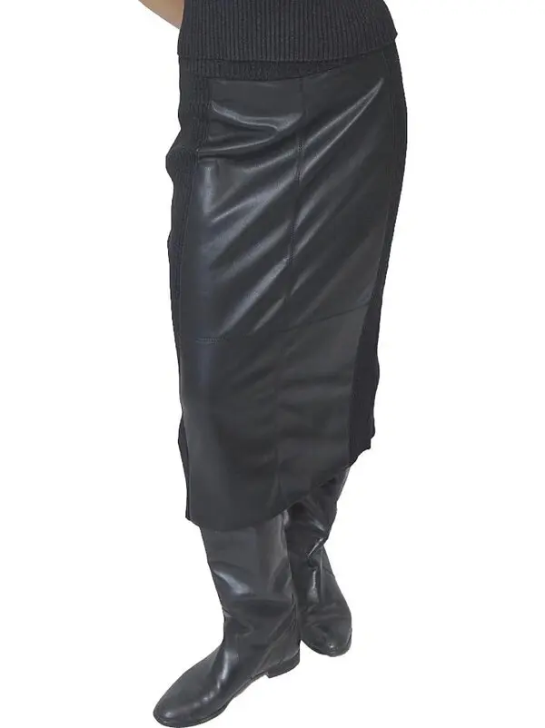Central Park West Leather Combo Skirt - Black Combo