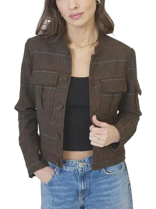 Central Park West Plaid Military Jacket - Brown Stripes
