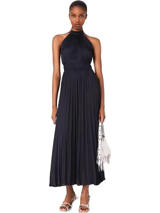 Maje Pleated Satin Maxi Dress - Black