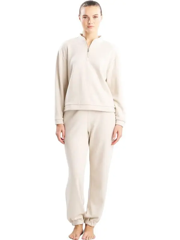 Natori Brushed Knit Quarter-zip Pullover Top - Neutral / White