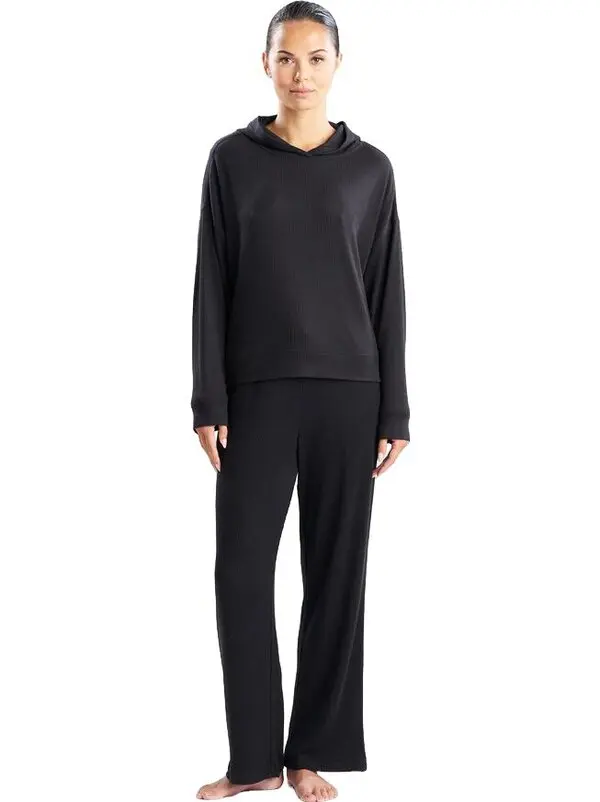 Natori Eden Allover Rib Knit Everywhere Hoodie - Black
