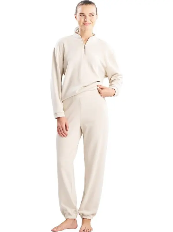 Natori Nova Cozy Brushed Knit Joggers - Neutral / White