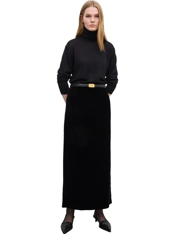 HOUSE OF DAGMAR Velvet Maxi Pencil Skirt - Black