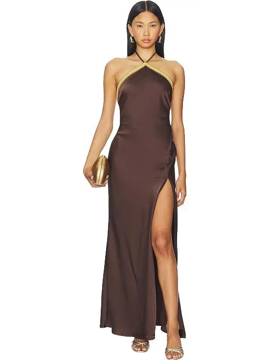 RUNAWAY THE LABEL Shae Halter Maxi Dress - Bitter Chocolate