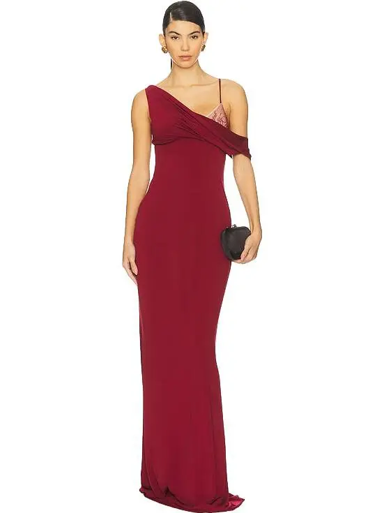 BANANHOT Elektra Drape Dress - Burgundy