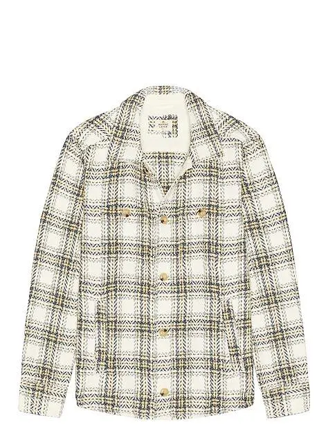 Marine Layer Max Herringbone Overshirt In Cream - Natural & Blue Plaid
