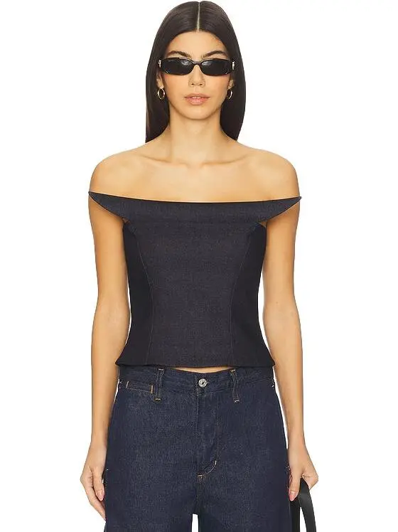 KATE BARTON Symmetrical Sculpted Denim Corset Top - Darkwash Blue