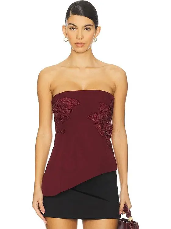 AMUR Ardell Beaded Floral Top - Pinot Noir