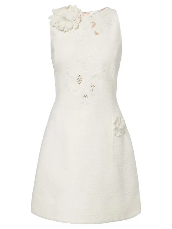 Oscar De La Renta Embroidered Cotton-blend Tweed Minidress - White