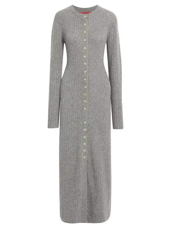 THE ELDER STATESMAN Bungalow Ribbed Cashmere Maxi Dress - Light Gray