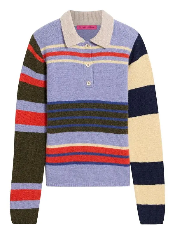 THE ELDER STATESMAN Chaos Striped Cashmere Polo Sweater - Lavender