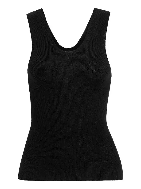 THE ELDER STATESMAN Delicash Ribbed Tank - Black