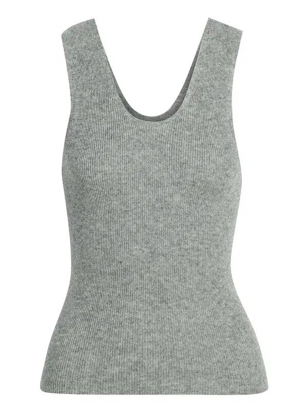 THE ELDER STATESMAN Delicash Ribbed Tank - Light Gray