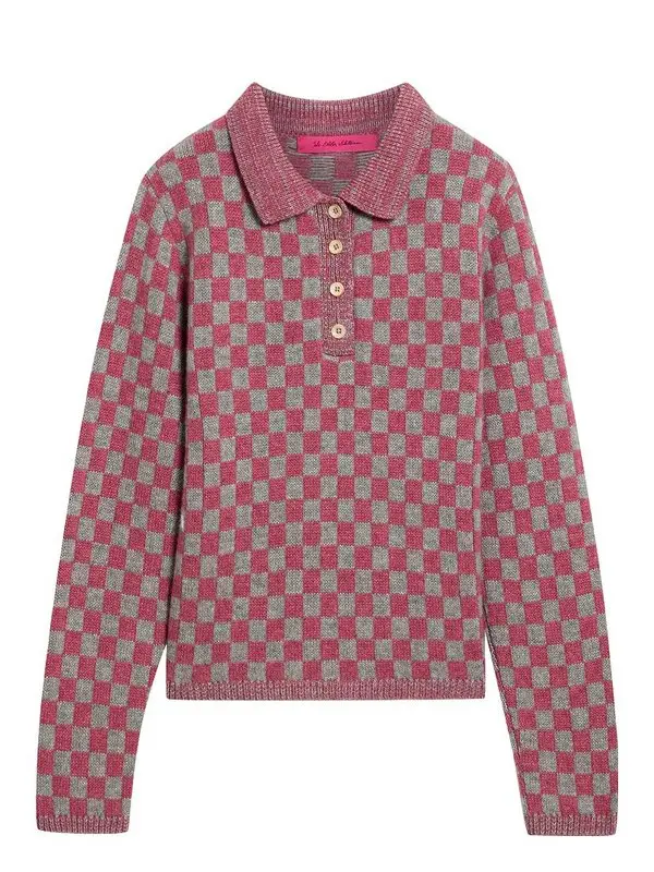 THE ELDER STATESMAN Checked Cashmere Polo Sweater - Antique Rose