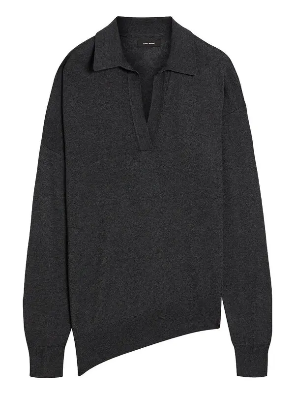 Isabel Marant Giliane Asymmetric Knitted Polo Sweater - Anthracite