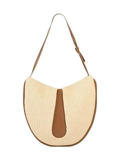 THEMOIRE Two-tone Leather And Straw Hobo Bag - Beige