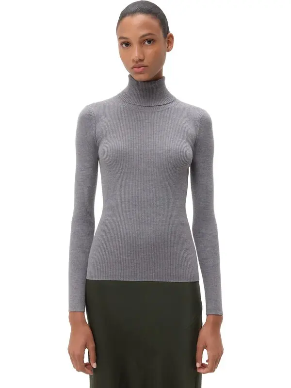 TWP Knit Merino Wool Turtleneck - Medium Heather Grey