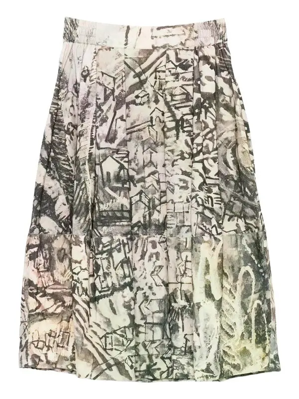 TALKING WALLS Corduroy Printed Midi Skirt - Neutrals