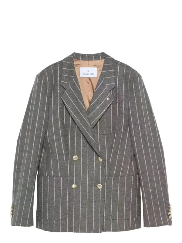 MANUEL RITZ Pinstriped Double-breasted Blazer - Grey