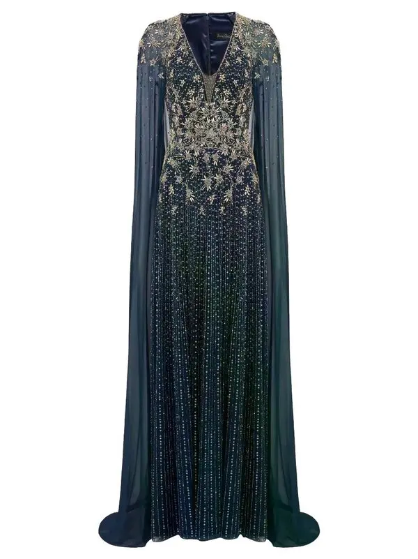 Jenny Packham Star-embellished Cape-design Maxi Dress - Blue