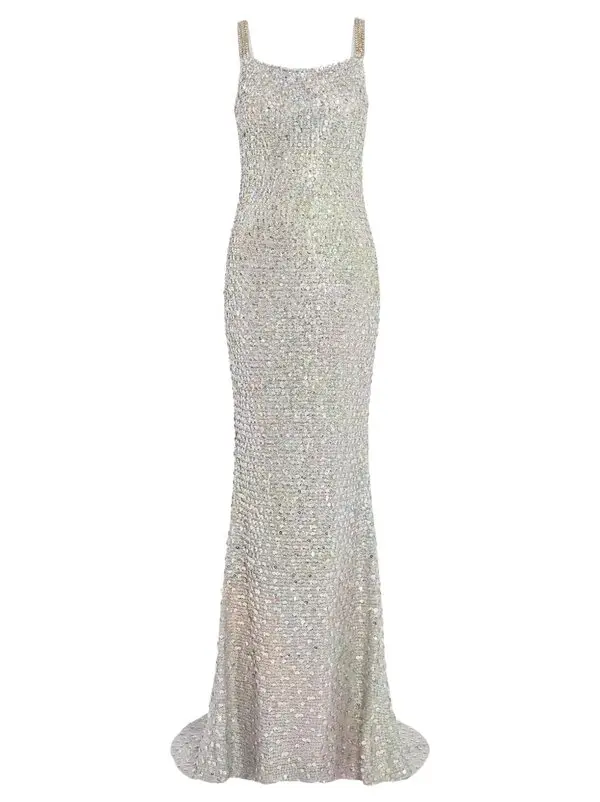 Jenny Packham Sequin-embellished Open-back Maxi Dress - Grey