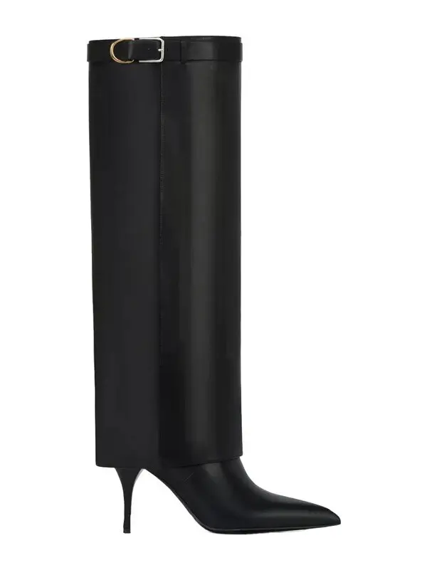 POTAMY Leather Knee-high Stiletto Boots - Black