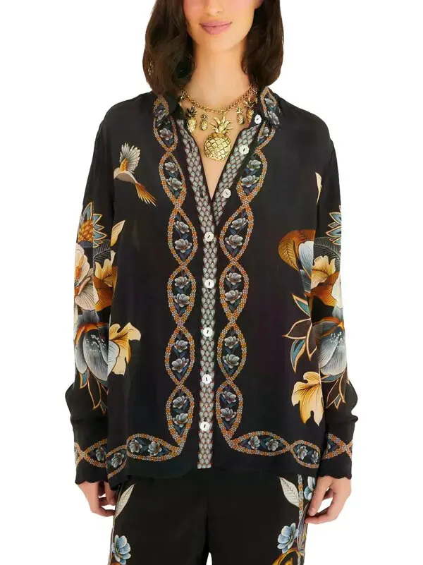 Farm Rio Floral Buttoned Shirt - Black