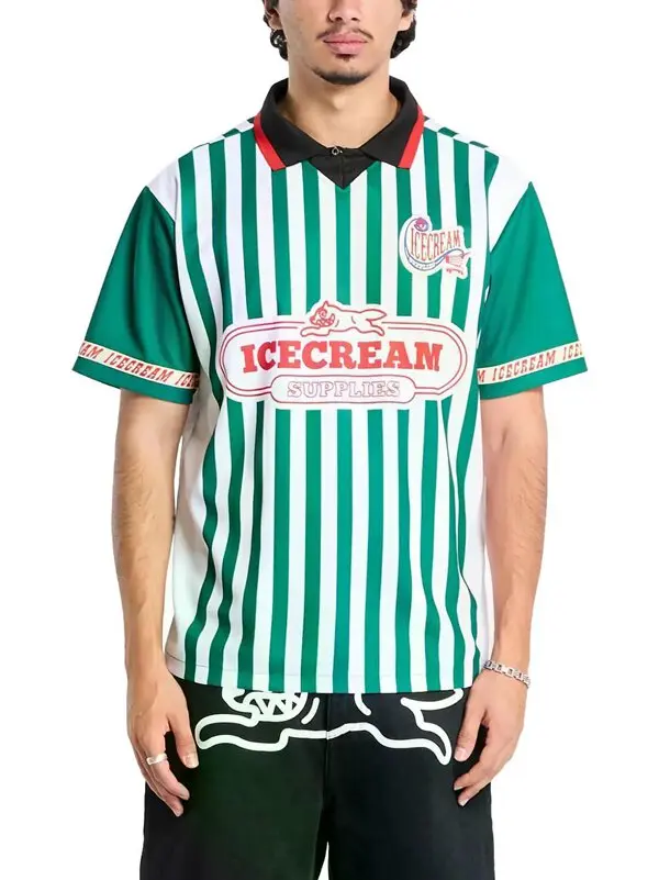 ICECREAM Striped Football Polo Shirt - Green