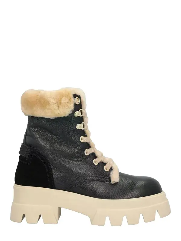 Bogner Shearling-trim Lace-up Combat Boots - Black