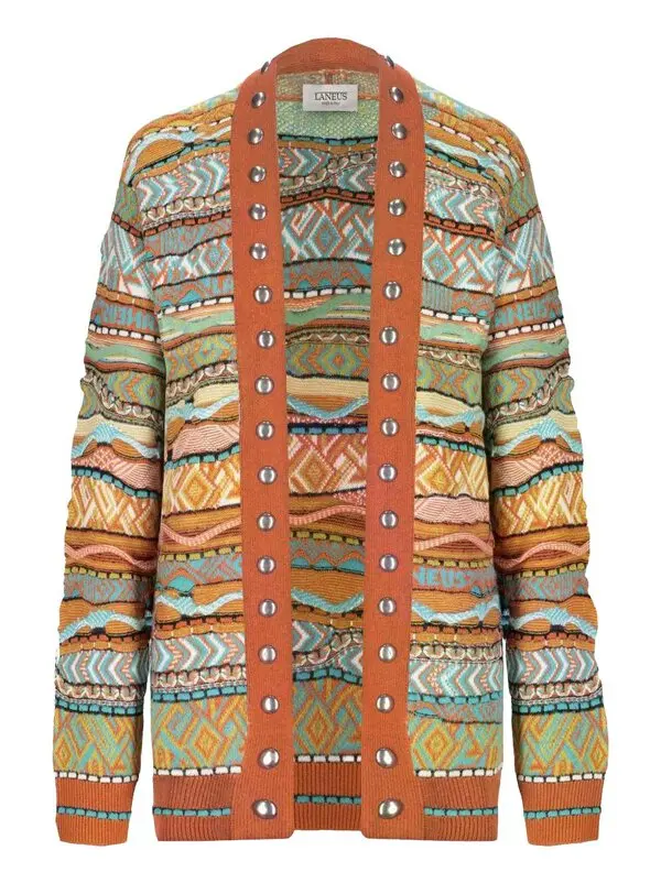 LANEUS Studded Knitted Cardigan - Orange