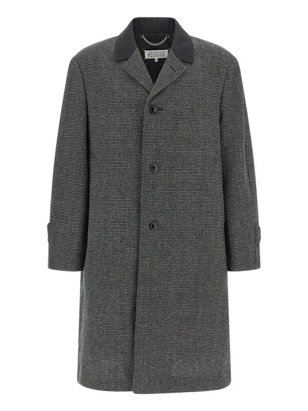 MAISON MARGIELA Single-breasted Houndstooth Virgin Wool Coat - Gray