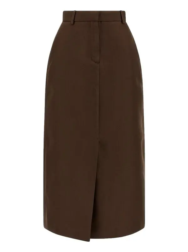 Brioni Violante Silk Midi Skirt - Brown