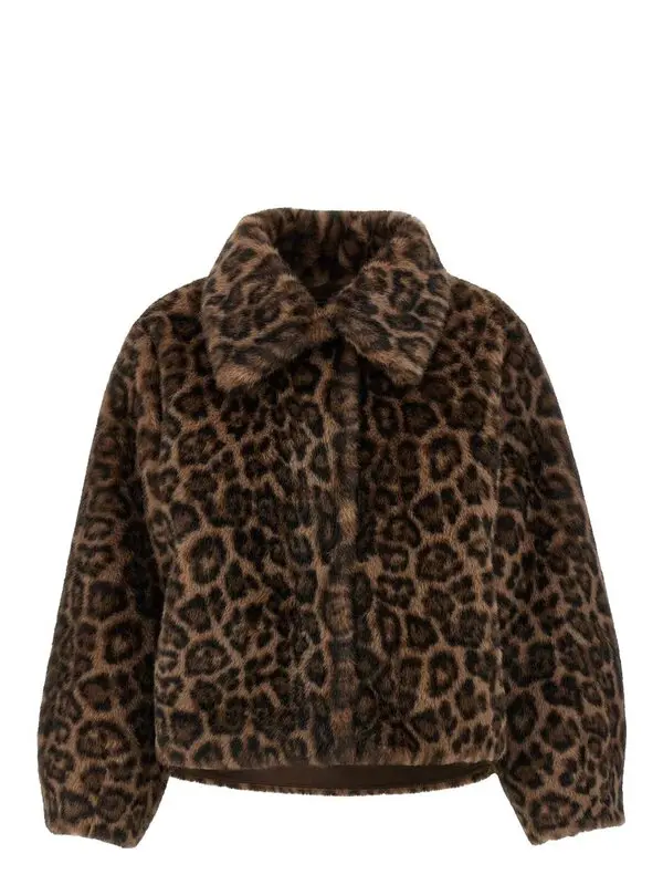 LOU ANDREA Faux Fur Animal Print Coat - Brown