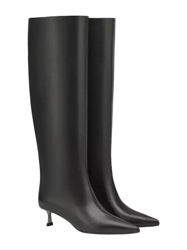 POTAMY Leather Knee-high Stiletto Boots - Black