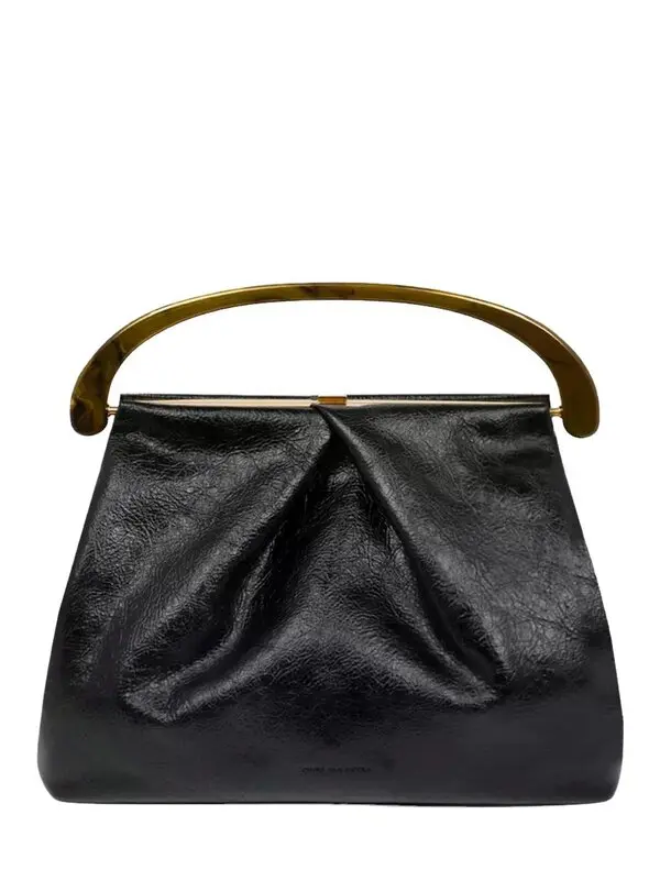 Dries Van Noten Pleated Leather Tote - Black