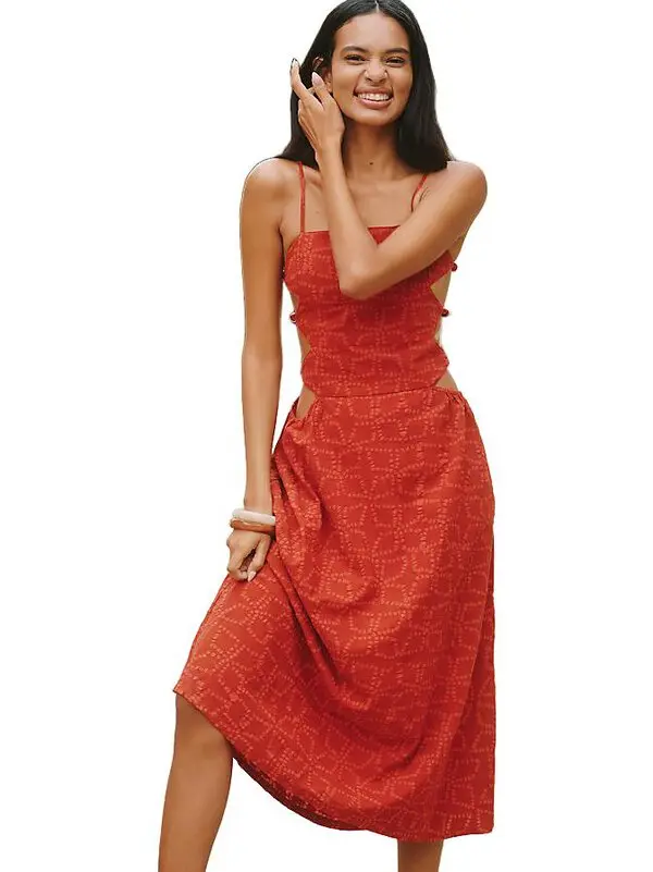 CELANDINE Rio Batik Cutout Midi Dress - Red Batik