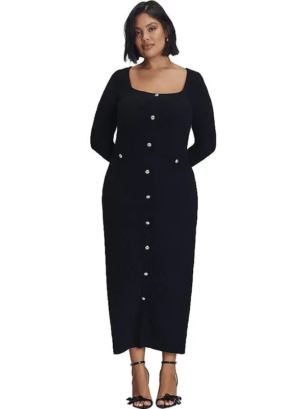 ELOQUII Long-sleeve Sweater Midi Dress - Black