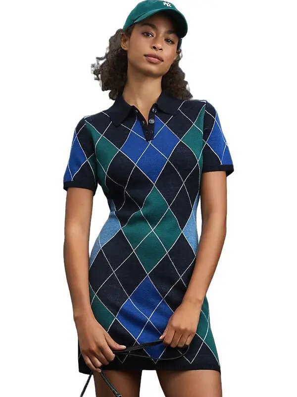 ROWING BLAZERS Argyle Sweater Mini Dress - Blue Argyle