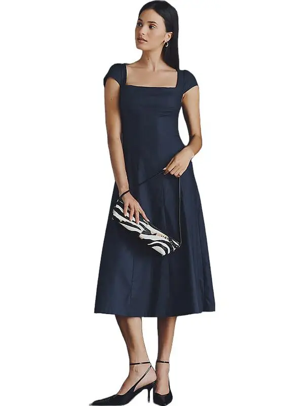 REFORMATION Harlie Cap-sleeve A-line Midi Dress - Navy