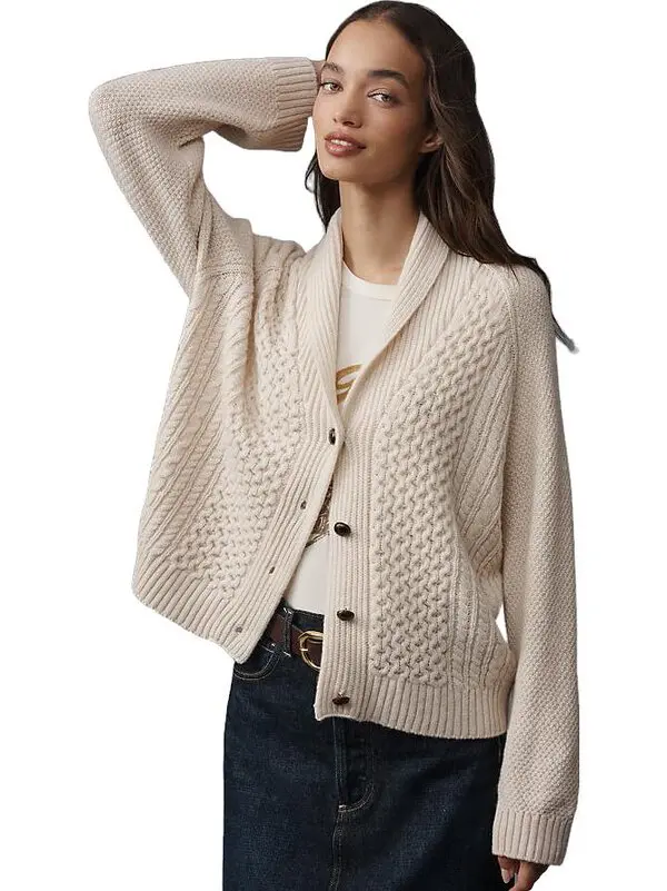 The Great. Cashmere Cable Lodge Cardigan Sweater - Cream