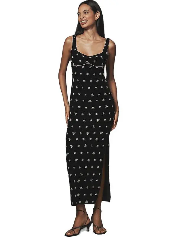 Saylor Embellished Velvet Column Maxi Dress - Black