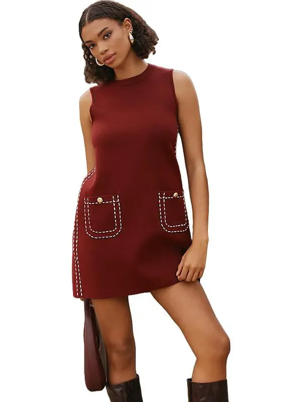 English Factory Sleeveless Knit Mini Dress - Wine