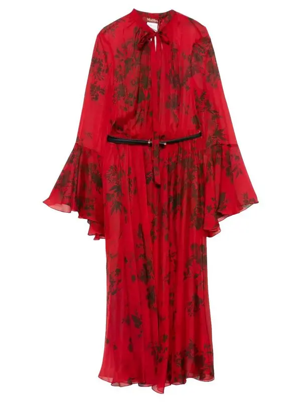 Max Mara Floral-print Belted Midi Dress - Rosso