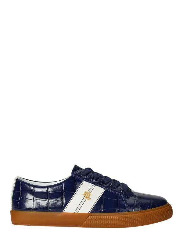 Ralph Lauren Janson Ii Croc-embossed Leather Sneaker - Refined Navy/snow White